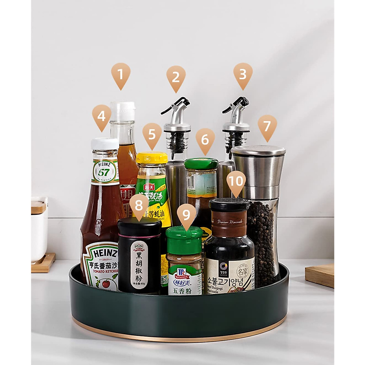 Rotatable Modern Round Tray,360°Rotating Spice Storage Rack,10" Lazy Susan Turntable Organizer,Cosmetic Makeup Vanity Tray for Storage Jewelry,Perfume&Kitchen Condiment,Suit for Home Decorative