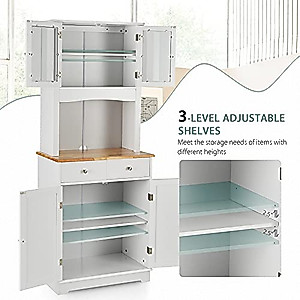 Giantex Kitchen Pantry, 67" Buffet Hutch Cabinet with 2 Storage Cabinets and Drawers, Wood Sideboard Cupboard with Countertop & Cable Hole, Freestanding Microwave Stand with Storage, White