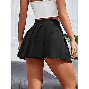 WDIRARA Women's High Waist Pleated Button Skort Asymmetrical Skirt Shorts Black Plain Petite L