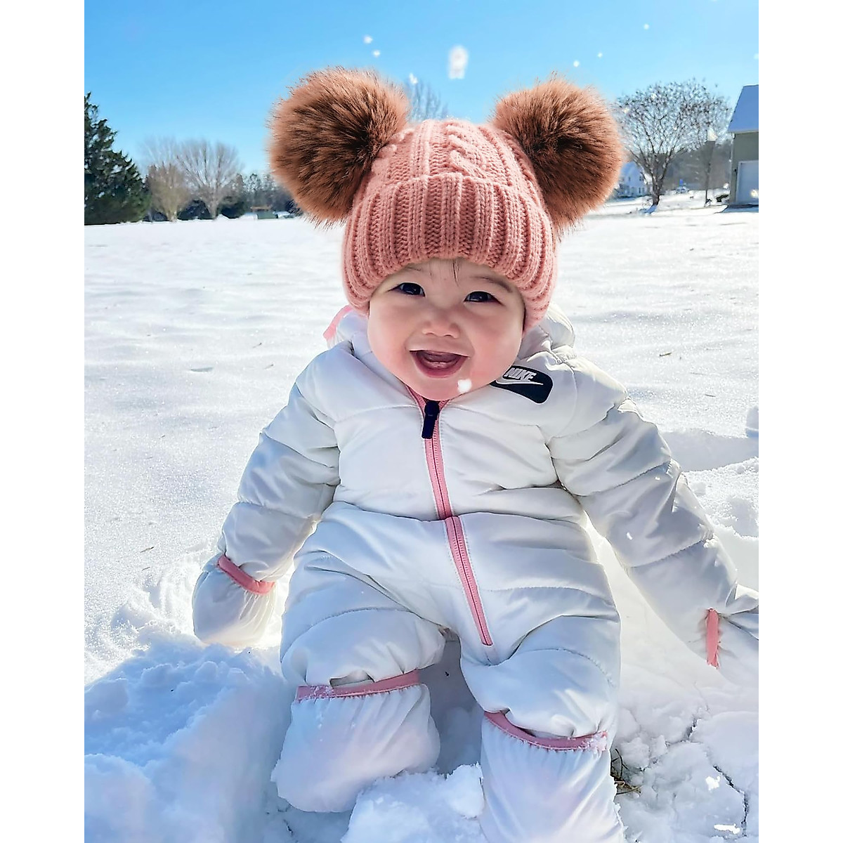 FURTALK Toddler Girls Boys Winter Hat Kids Pom Pom Beanie Hats Baby Faux Fur Pom Beanies Warm Soft Toddler Hats Pink