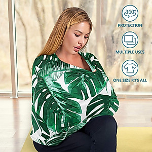 YYZZH Palm Leaf Tropical Jungle Monstera Leaves Floral Pattern Print Stretchy Baby Car Seat Cover Infant Canopy Nursing Covers Breastfeeding Cover Breathable Windproof Winter Scarf for Boys Girls