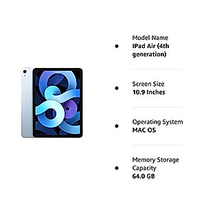 Apple iPad Air (10.9-inch, Wi-Fi, 64GB) - Sky Blue (Latest Model, 4th Generation) (Renewed)