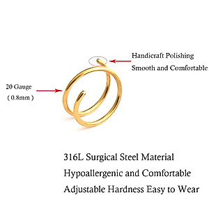 Vitaltyextracts Spiral Nose Ring Hoop For Women - 14K Gold Plated 20 Gauge Double Nose Piercings 6mm 8mm 10mm Nose Piercing kit