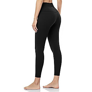 HeyNuts Pure&Plain 7/8 High Waisted Leggings for Women, Hawthorn Athletic Compression Tummy Control Yoga Pants 25'' Black S(4/6)