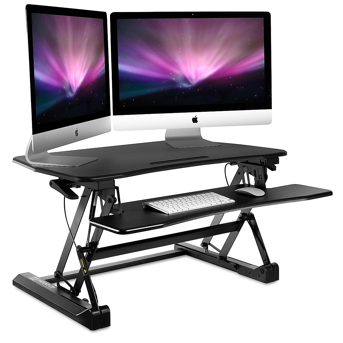 Mount-It! Height Adjustable Standing Desk Converter | 35” Wide Desktop | Sit-Stand Desk with Gas Spring Handle | Stand Up Computer Workstation Fits Dual Monitors | Black (MI-7955)