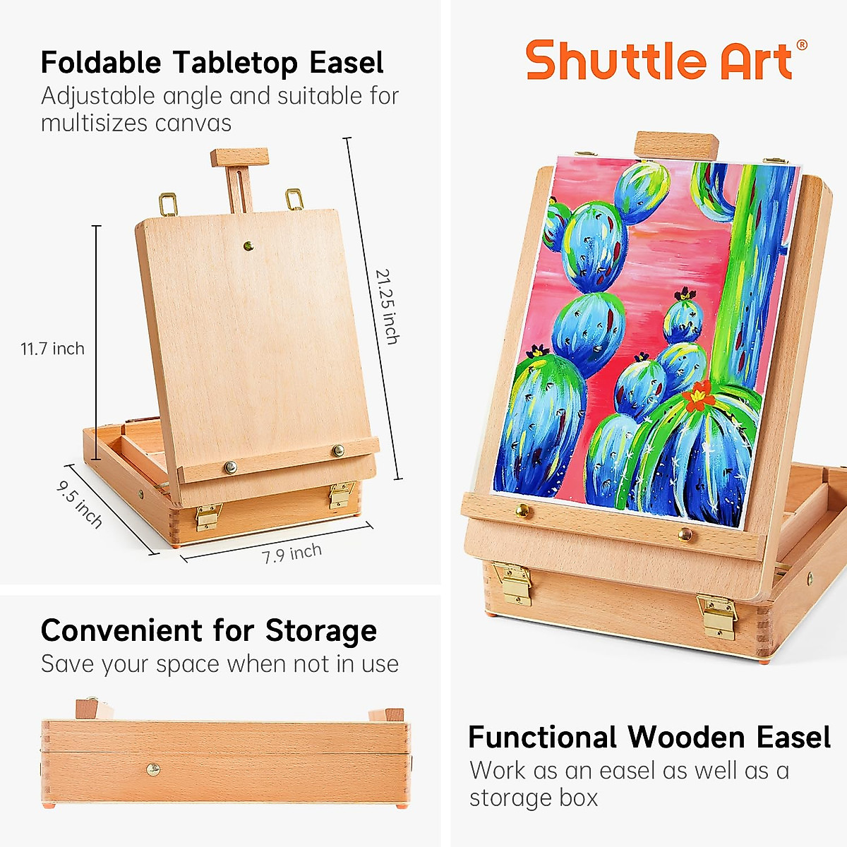 Shuttle Art Acrylic Painting Set, 59 Pack Professional Painting Supplies with Wood Tabletop Easel, 30 Colors Acrylic Paint, Canvas, Brushes, Palette, Complete Painting Kit for Kids, Adults, Artists