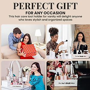 Hair Tool Organizer w/ 7 Compartments - Wooden Hair Product Organizer - Hair Straightener, Brushes, Bathroom Hair Dryer Holder w/ 2 Rose Gold Cups - Hot Tools Organizer for Bathroom Counter or Vanity