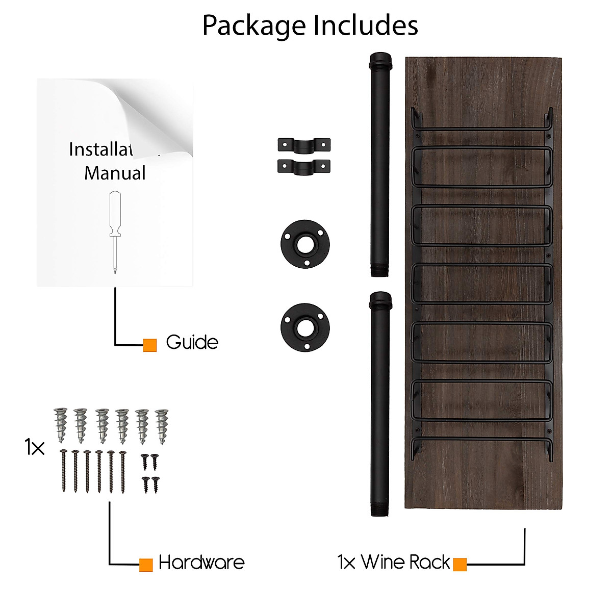 Rustic State Wall Mounted Reclaimed Wood Floating Wine Bottle Rack with Glassware Holder Stemware Shelf Storage Organizer - Home, Kitchen, Dining Room Bar Décor - Walnut