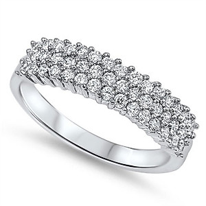 Blue Apple Co. 5mm Half Eternity Band Ring 925 Sterling Silver 3 Row Round Simulated Cubic Zirconia Wedding Engagement, Size - 5