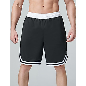 Liberty Imports 5 Pack Men's Quick Dry Athletic Basketball Shorts 9" Inseam with Pockets, Activewear for Workout Gym Running (Set 7, Large) Black/White