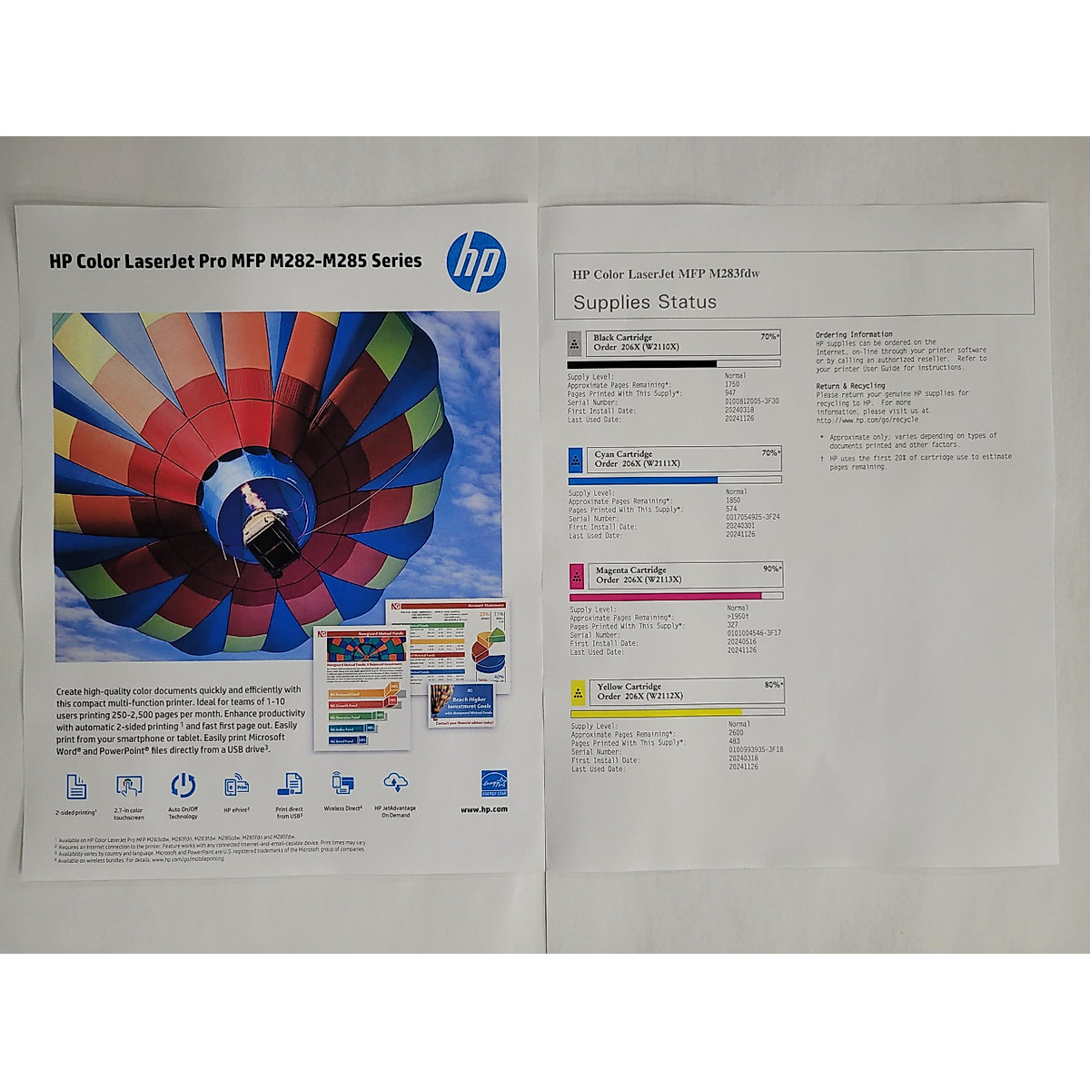 HP Laserjet Pro MFP M283fdw Wireless All-in-One Color Laser Printer, Mobile Print&Scan&Copy&Fax, Duplex Print, 22ppm, 2.7" Touchscreen, Wi-Fi, Compatible with Alexa(7KW75A), Lanbertent Printer Cable
