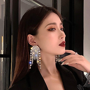 FXmimior Fashion Women Earrings Long Chain Drop Dangle Earrings Jewelry (Silver)