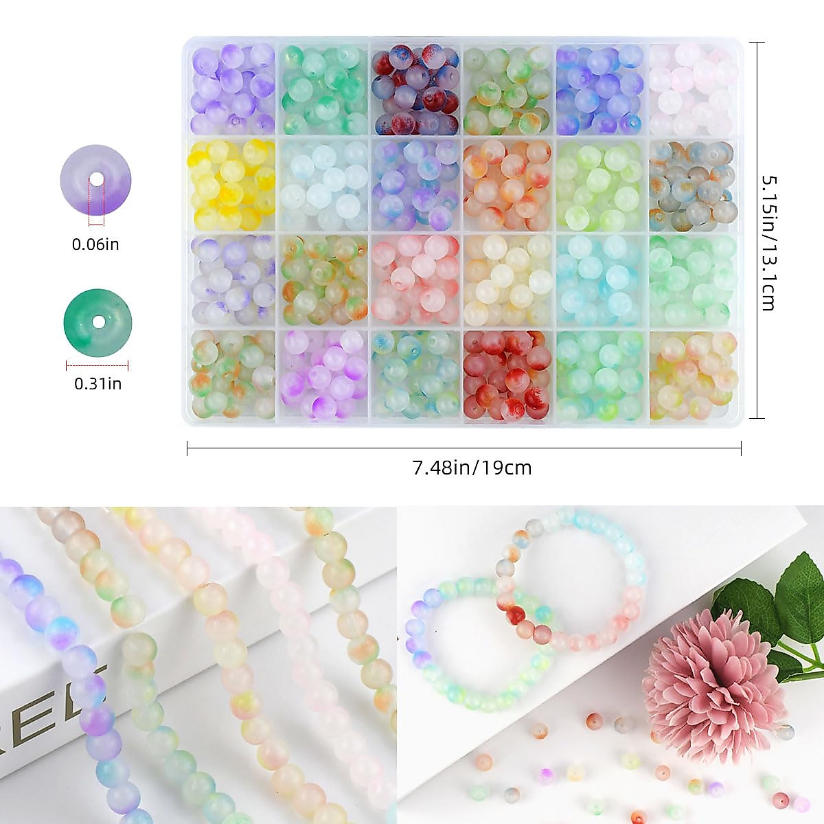 480 Piecess Glass Beads 8Mm for Jewelry Making Round Beads Crystal Beads for Bracelet Necklace Earrings Jewelry Making DIY Crafts Loose Pearls Kit Healing Chakra Beads 24 Colors DIY Gemstone Beads