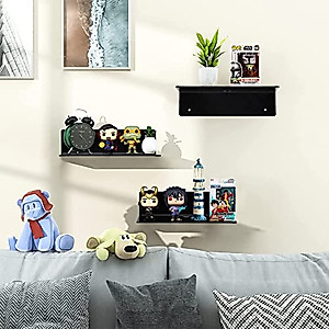 luium 9 Inch Acrylic Floating Shelf No Drill Adhesive Wall Shelf Set of 2 for Funko Pop Storage, Floating Shelves Damage-Free Expand Wall Space for Living Room, Bathroom, Gaming Room, Office - Black