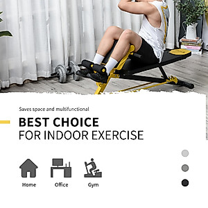 Soozier Adjustable Hyper Extension Dumbbell Weight Bench, Foam Leg Holders, Exercise Abs, Arms, Core, Strength Workout Station for Home Gym, Yellow