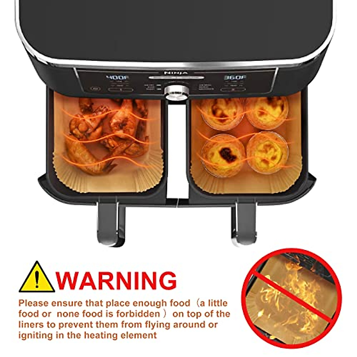 Air Fryer Disposable Paper Liner for Ninja Dual,100PCS Air Fryer Liners Rectangle 8.6x 5.5'', Air fryer Parchment Liners for Ninja DZ201 DZ401, Air Fryer Accessories Baking Paper For Ninja Foodi Dual