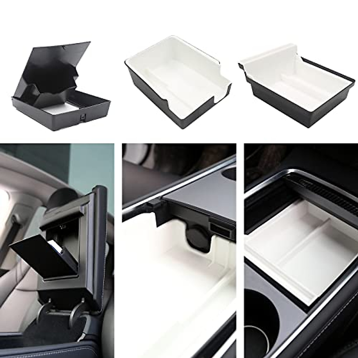 NITOYO 3PCS Upgraded WHITE Center Console Organizer Tray Compatible with Tesla Model 3/Y, Armrest Organizer Tray, Armrest Hidden Cubby Drawer Storage Box 2021-2023 Model 3/Y (3 IN 1)