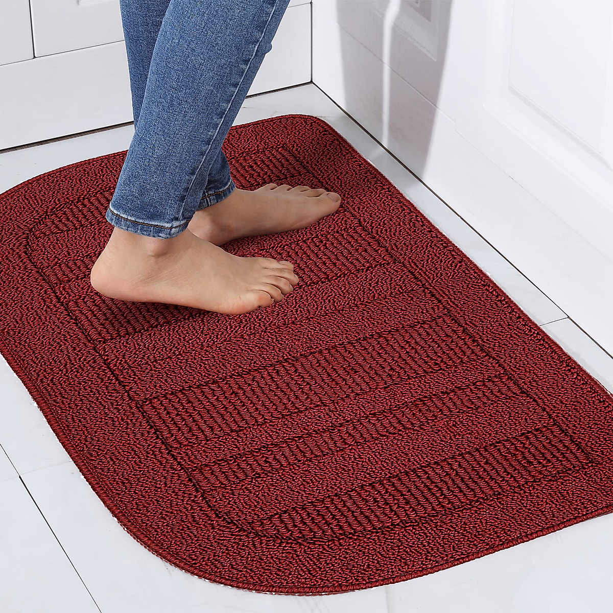 BEQHAUSE 30x18 Inch Kitchen Rug Mat, Durable Anti-Slip Absorbent Dirt-Resistant Kitchen Rug Pet Mat Machine Washable (Red)