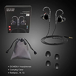 DCMEKA in Ear Monitor Headphones, Superior Sound Wired Earbuds with Tesla Magnet, Professional Sound Isolating Earphones for Singers/Drummers/Musicians, MMCX Connector IEM Earphones (Black UV Coating)