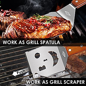 BBQ Grill Accessories for Gas Grill, Charcoal Grill. 7 in 1 Spatula with Scraper, Grill Tools for Outdoor Grill,18" Barbecue Grill Utensils. Dad Gifts, Father's Day Gifts, Gifts for Men, Dad, Husband.