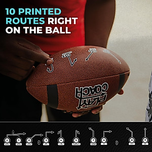 PlayCoach Youth Football in Junior & Peewee Sizes with 10 Basic Passing Routes for Kids 6 to 12 - Endorsed by Drew Brees, Beach Football, Kids Football, Leather Peewee Size Football