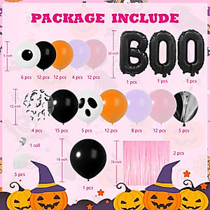Pink Halloween Balloon Arch Kit for Halloween Baby Shower Birthday Decorations - Multi Colors & Different Sizes Halloween Balloons Garland with 12Pcs 3D Bat Stickers Fringe Curtains and B00 Balloons