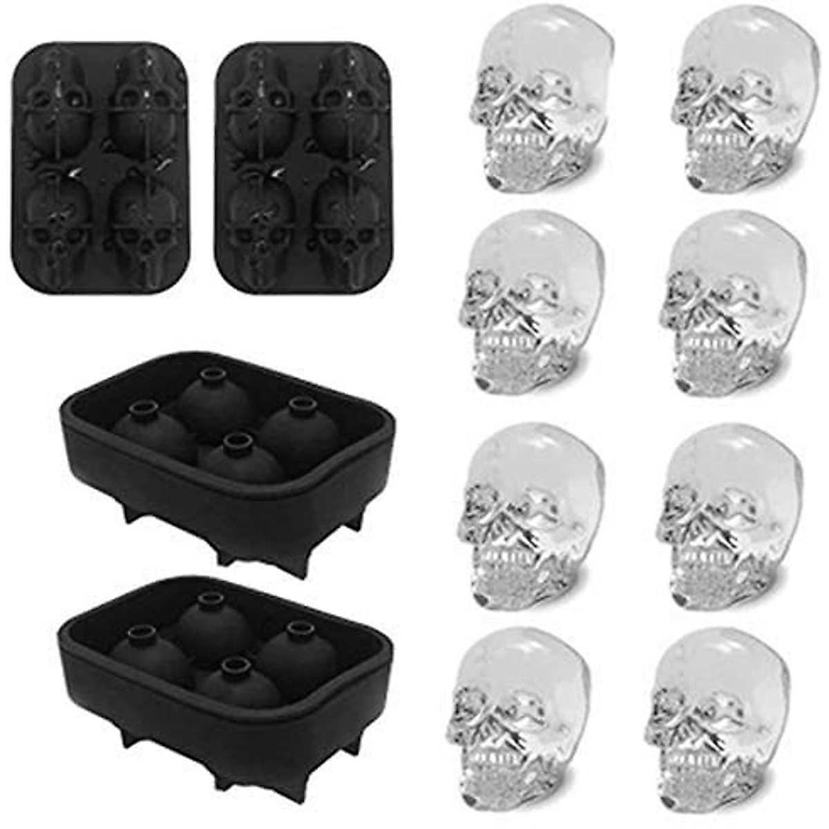 3D Skull Ice Mold-5Pack,Easy Release Silicone Mold, Ice Cube Trays Silicone Mold - Easy Release Ice Cube Molds Sphere Ice Ball Maker with Removable Lid and Large Square Ice Molds Reusable and BPA Free