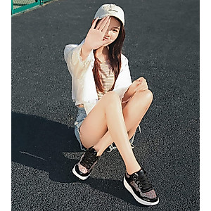 pearlzone Women's Fashion Casual Breathable Crystal Bling Lace Up Sport Shoes,Sparkly Sequin Lightweight Non Slip Comfort Sneakers (8,White)