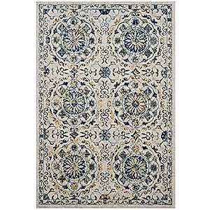 SAFAVIEH Evoke Collection 5'1" x 7'6" Ivory/Blue EVK252C Boho Non-Shedding Living Room Bedroom Area Rug