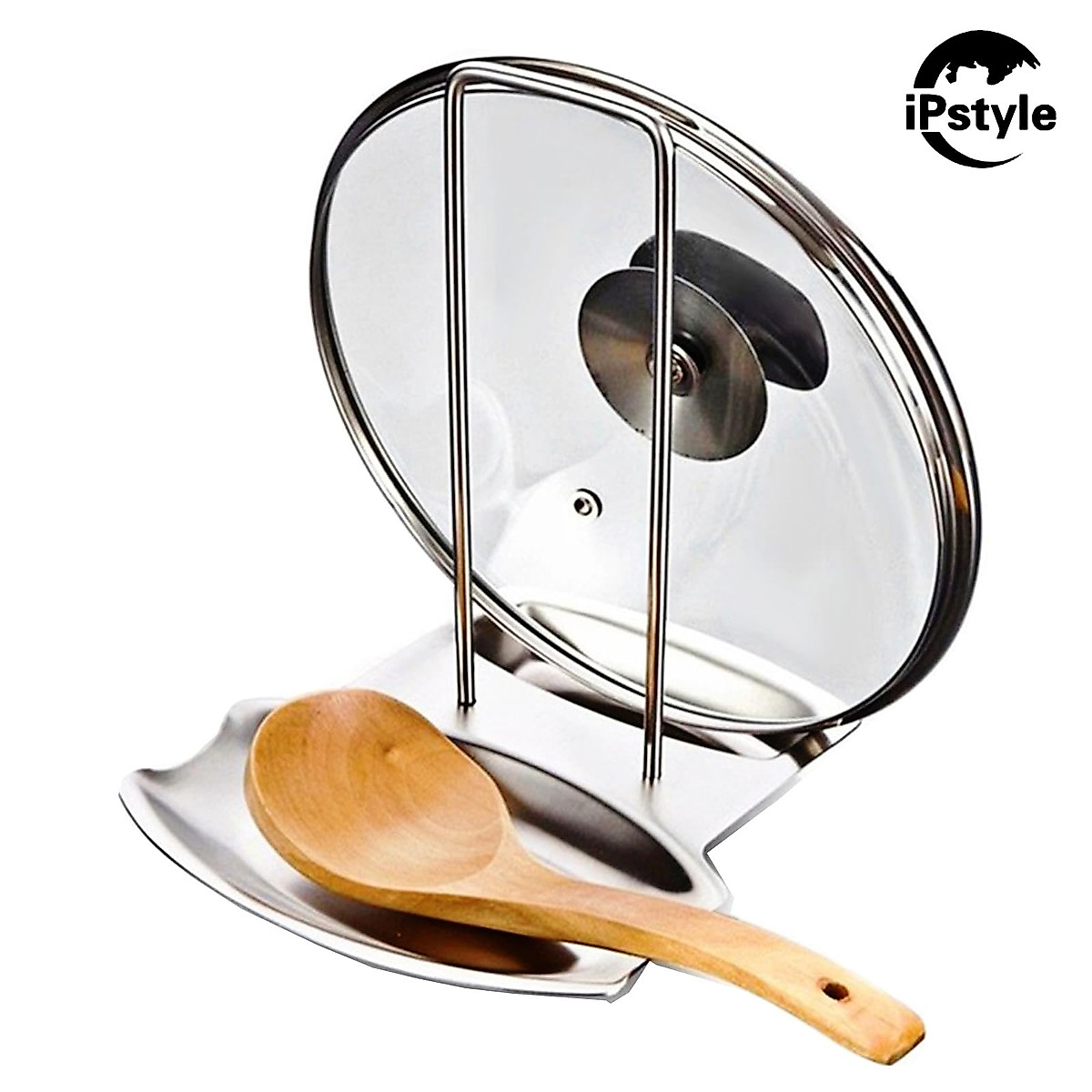 iPstyle Pan Lid Holder Spoon Rest for Pots and Pans Progressive Lid and Spoon Shelf 304 Stainless Steel Pan Lid Organizer Kitchen Decor Tool (Holder)