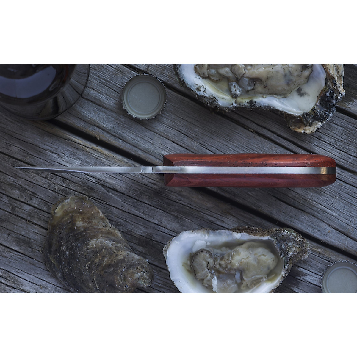 Oyster Knife with Rosewood Handle - Built-In Bottle Openers - GiftBox Included