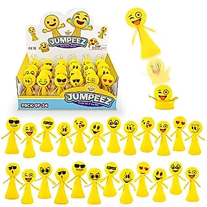 Jumping Smile Popper Spring Launchers Toys - Bouncy Party Favors for Kids - Unique Mini Toys - Party Supplies and Goodie Bag Stuffers - 24 Figurines in a Beautiful Display Box - Fit as Easter Egg Fillers
