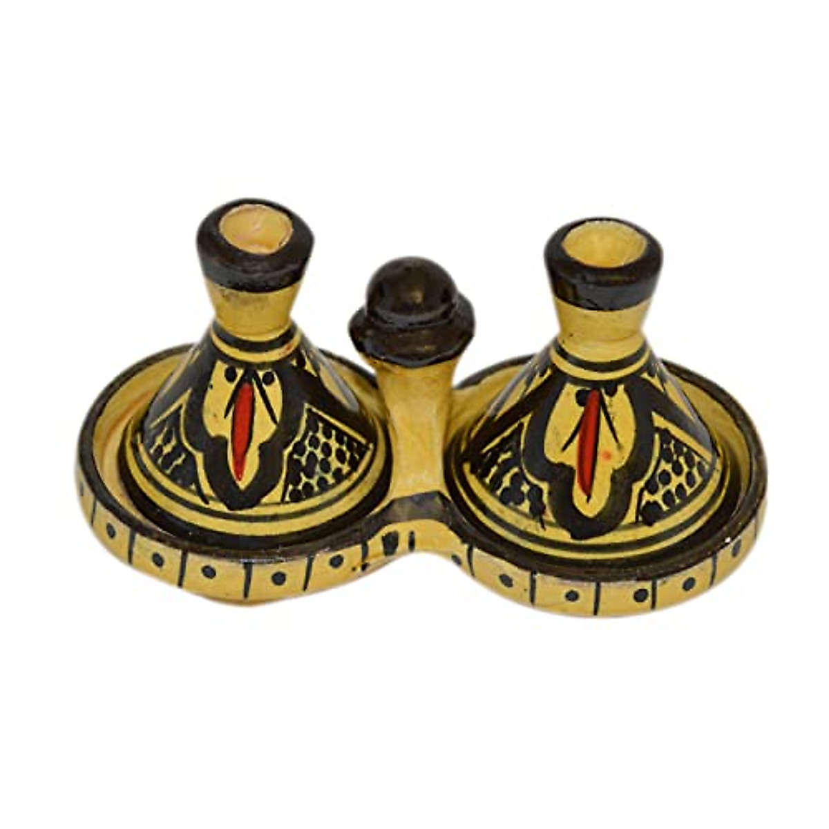 Moroccan Handmade Tagine Double Spicer Salt & pepper Holder Ceramic Yellow & Black