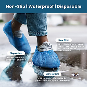 Reli. Shoe Covers, Disposable | 50 Pack (25 Pairs) - One Size Fits All | Non Slip, Disposable Shoe Covers for Indoors | Disposable Booties Shoe Protector - Waterproof, Plastic Single Use | Blue