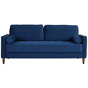 Signature Design by Ashley Darlow Modern Velvet Sofa with Bolster Pillows & USB Ports, Blue