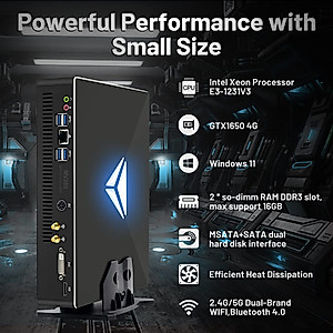 Mini Gaming PC, BOESIIPC Micro Desktop Computer Server with Xeon E3-1231 v3, 4G GTX1650, 16G RAM|512G SSD, Windows 11, Gigabit Network, 4K, Multi-Screen Display