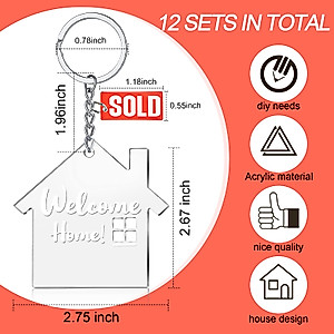 Inbagi 12 Sets House Acrylic Keychain Real Estate Agent Keychain Clear Blank DIY Keychain New Home Keychain Welcome Home Housewarming Gift for Real Estate Agent Supplies, Gifts