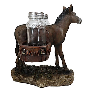 Ebros Gift Western Country Farm Mule Donkey Ass Carrying Saddlebags Figurine Salt Pepper Shakers Holder Decor Of Working Animals Horses Donkeys Agricultural Livestock Themed Accent