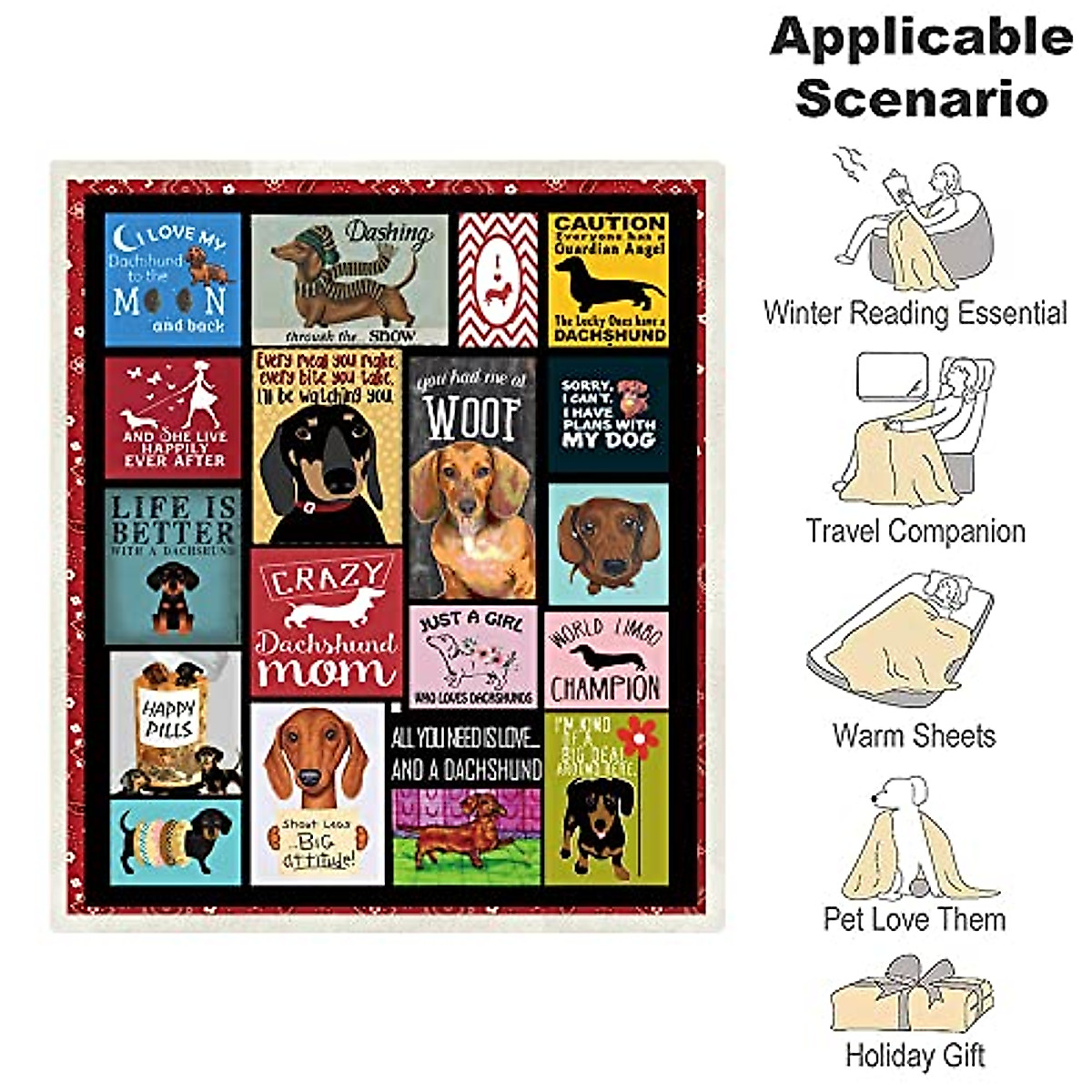 Ultra Soft 3D Printed Blanket Dachshund Dog Pattern Cozy Microfiber Plush Sherpa Blanket 2 Sizes Warm Fuzzy Throw Blanket for Kids and Adults Throws Blankets (Style02, 150cm x 200cm(59'' x 79''))