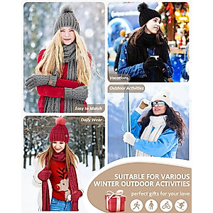 Women's 3-in-1 Fleece Winter Hat, Scarf & Touchscreen Glove Set with Pom Pom - Oatmeal