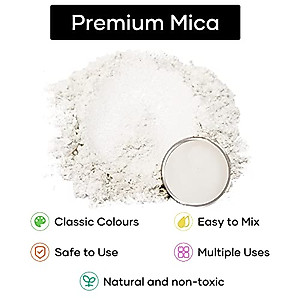 HTVRONT Mica Powder for Epoxy Resin - 1.76 oz/50g White Mica Powder, Natural Mica Pigment Powder, Non-Toxic Mica Powder for Soap Making, Resin, Candle Making, Bath Bomb, Slime Pigment