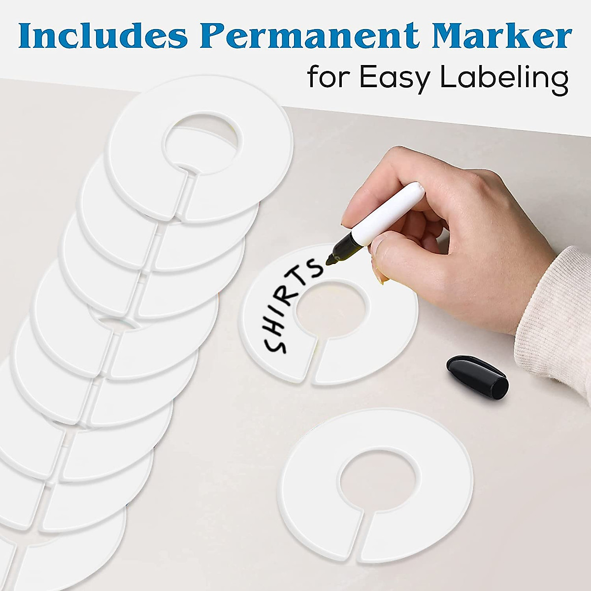 75 Closet Dividers for Hanging Clothes- White Closet Divider Set of 75 | Clothing Rack Dividers, Clothes Dividers for Closets, Closet Labels, Dividers Closet Clothes Dividers + Marker