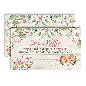 Little Deer Woodland Themed Diaper Raffle Tickets for Girl Baby Showers, 20 2" X 3” Double Sided Insert Cards for Games by AmandaCreation, Bring a Pack of Diapers to Win Favors & Prizes!