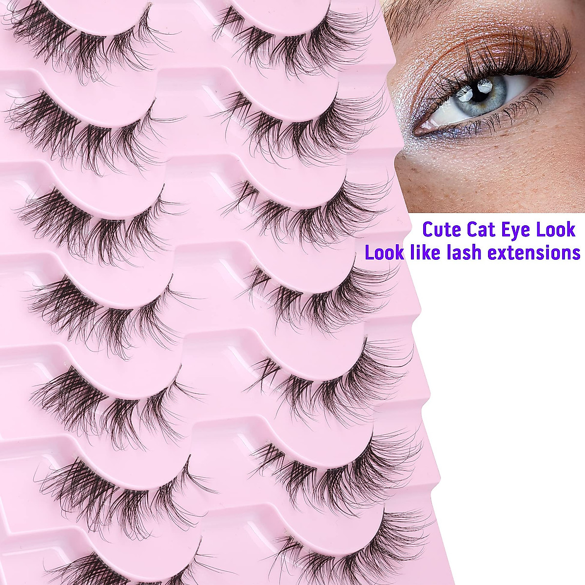 Bottom Lashes Natural False Eyelashes Wispy Lower Mink Lashes Natural Look Clear Band Under Fake Eyelashes Extension DIY Cosplay Eye Lashes Pack 6mm Soft Light Reusable Lash Strip 7 Pairs