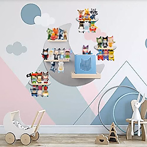 Floating Shelf Wall Mounted Set of 4 (Moon and 3 Stars) for Toniebox Starter Set, Tonie Figures - Magnetic Wooden Shelves Compatible with Toniebox Player Audio Character for Children Baby's Room