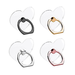SKYPIA Transparent Finger Ring Stand Holder,4 Pack Cell Phone Stand Finger Grip Kickstand 360° RotationMount Hooks for iPhone and More Smartphones (Heart)