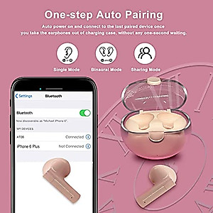 Mini Wireless Earbuds Bluetooth 5.1 Headset, IPX7 Waterproof, Touch Control in Ear Light-Weight Headphones Built-in Microphone, ANC Earphones Compatible with iPhone & Android (Pink)