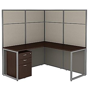Bush Business Furniture Easy Office L Shaped Cubicle Desk with File Cabinet and 66H Panels, 60Wx60H, Mocha Cherry