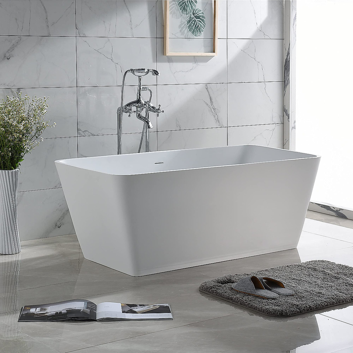 Dowell 076 59" Luxury Contemorary Stone Resin FREE STANDING Bathtub White Modern
