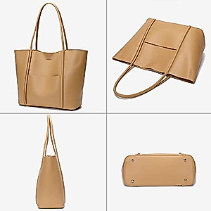 Women Tote Handbag Leather Top Handle Purse Large Capacity Shoulder Bag Hobo Satchel Bag for Ladies, Brown